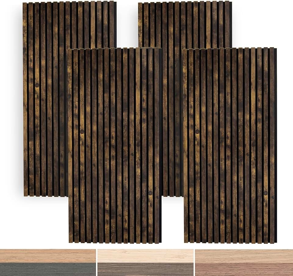 4 Pcs Wood Slat Wall Panels 2 Pcs Natural Wood Hues and 2 Pcs Rustic ...