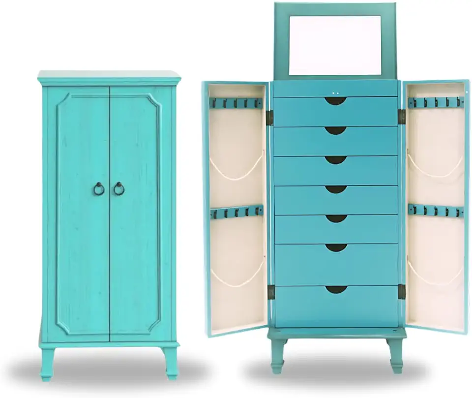 Hives and Honey - Cabby Jewelry Armoire - Fully Locking Jewelry Organization Storage - Turquoise ...