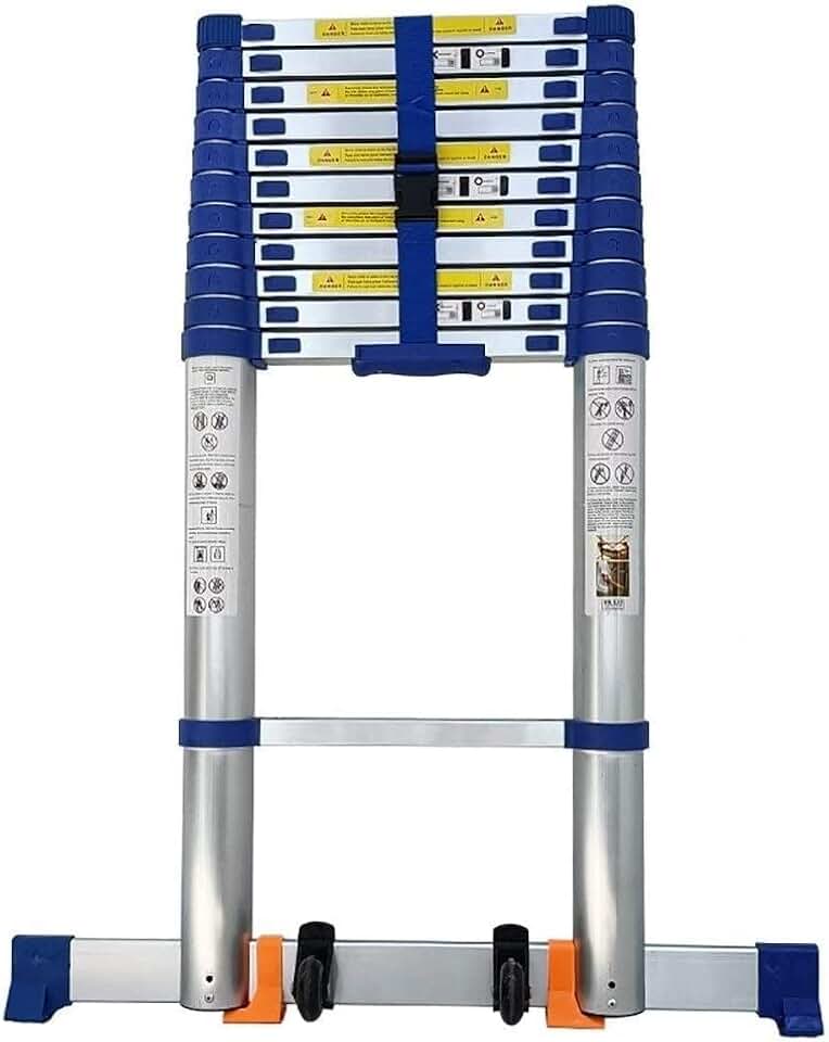 Blue 7/8 M Long Aluminium Telescopic Extension Ladder， with Stabilizer ...