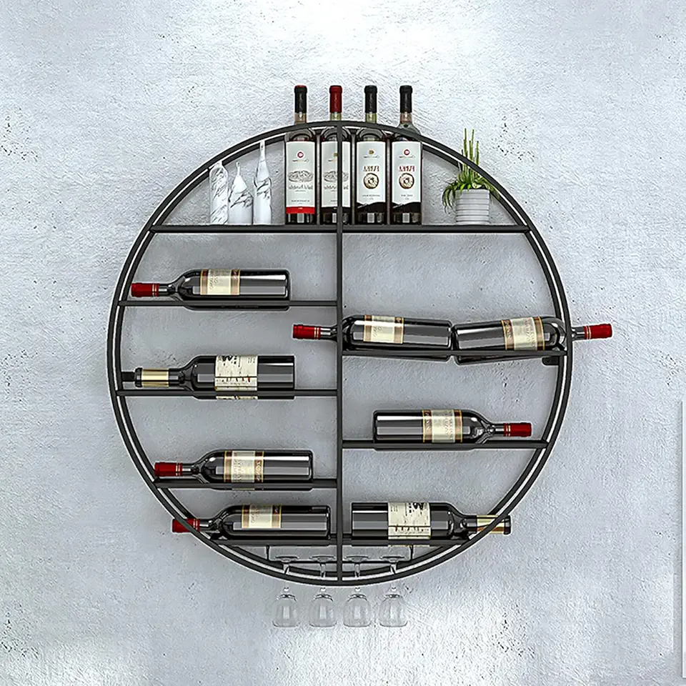 Metal Wall-Mounted Wine Rack,Round Wine Bottle and Stemware Storage ...