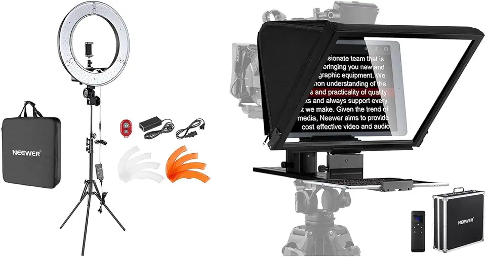 NEEWER 18 inch Ring Light with Stand and Teleprompter X16, 50W LED ...