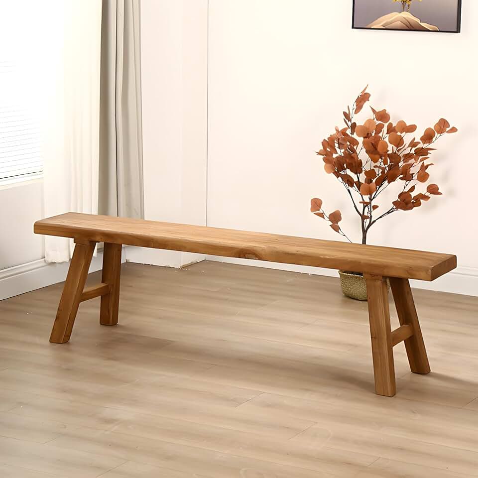 Natural Wood Asian Entryway Bench with Armless Design and Short Height ...