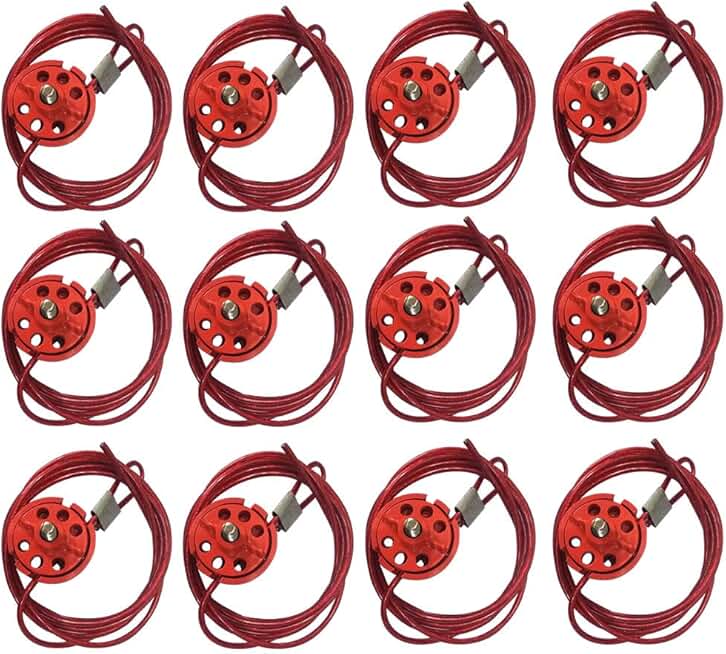 12PCS KRM LOTO - Round Multipurpose Cable Lockout 6H RED (with 2MTR ...