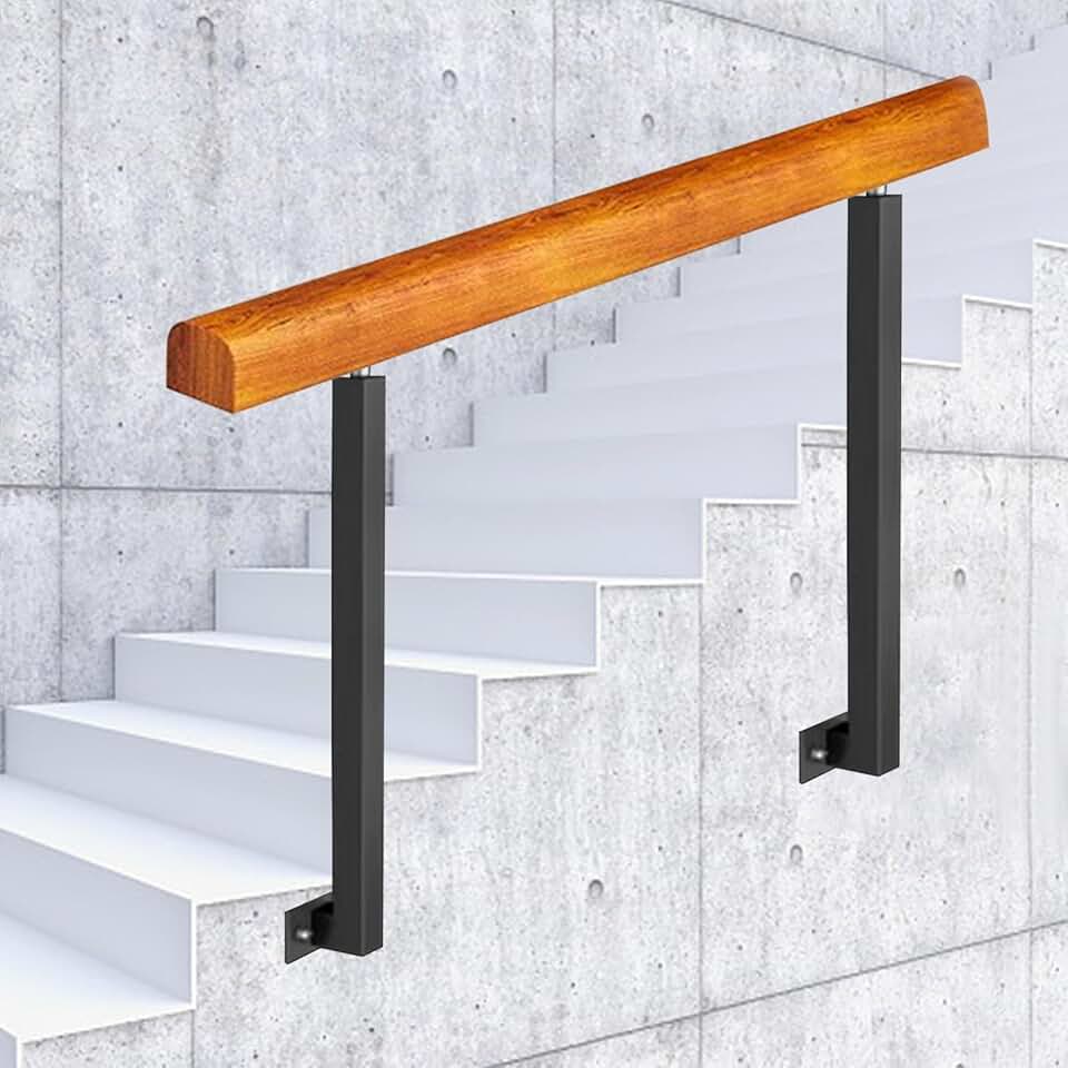 MObyat Outdoor Stair Railing, Transitional Handrail, Wooden Bannister ...