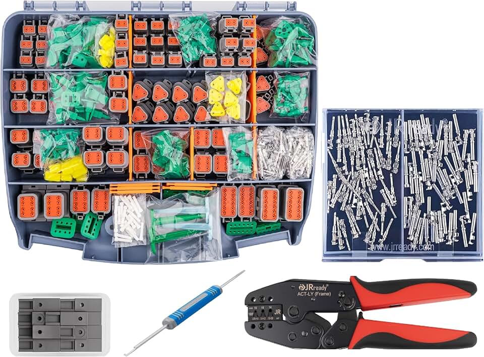 JRready Deutsch Connector Kit with Crimper, DW5004 IP68 Waterproof DT Connector, Deutsch Crimp ...