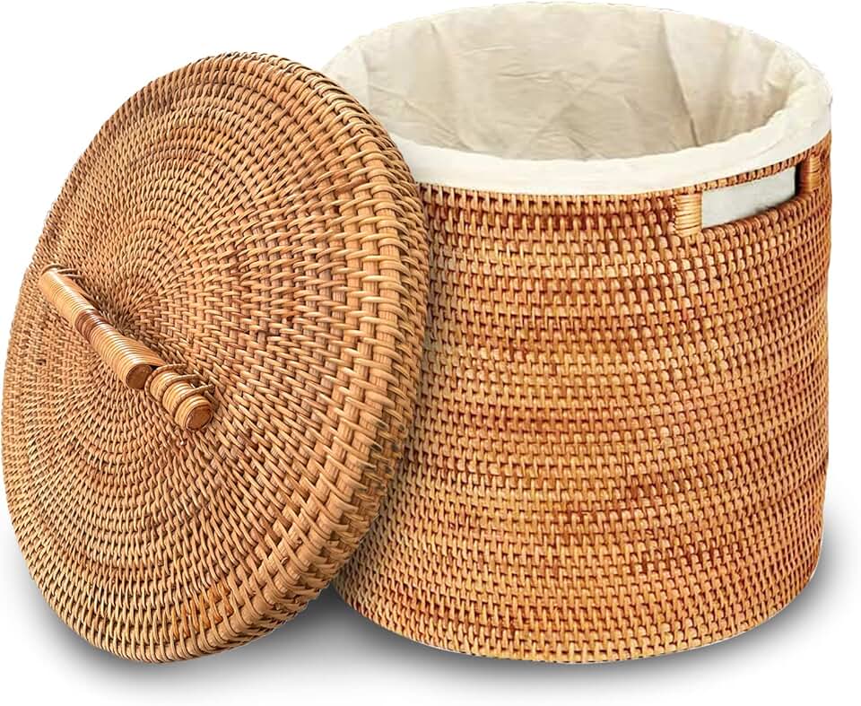 Rattan Laundry Hampers, Natural Honey Brown Hand-woven Rattan Large ...