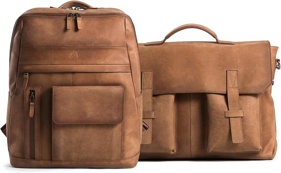 VELEZ Brown Top Grain Leather Backpack + Messenger Bag For Men ...