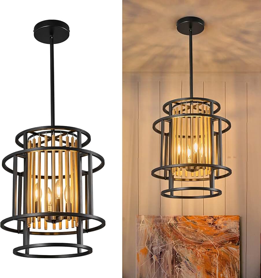 Farmhouse Rustic Round Chandelier Black Metal Decorative Round Tube ...