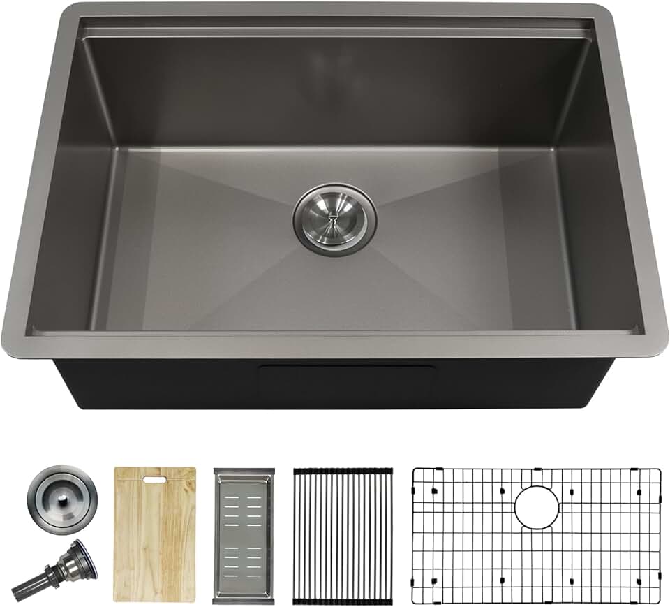 27 Inch Fine Grain Embossed Silver Undermount Kitchen Sink, 304 ...