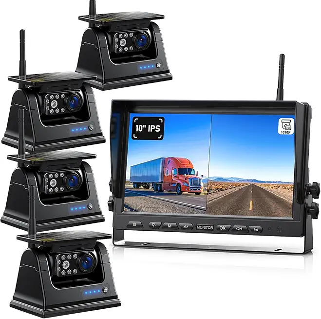Magnetic Solar Wireless Backup Camera HD 1080P 10" DVR Monitor, RV Rear ...
