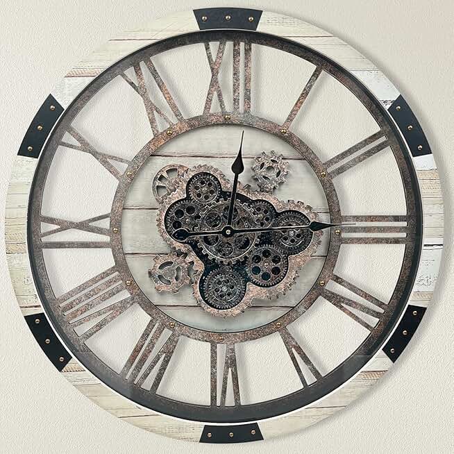 DORBOKER 30" Large Wall Clock Moving Gears,Oversized Industrial Rustic ...