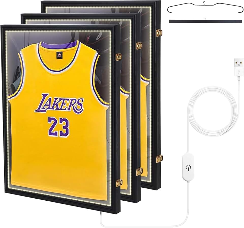 2-Pack Vertical Card Display Case + 3-Pack LED Jersey Frame Display ...