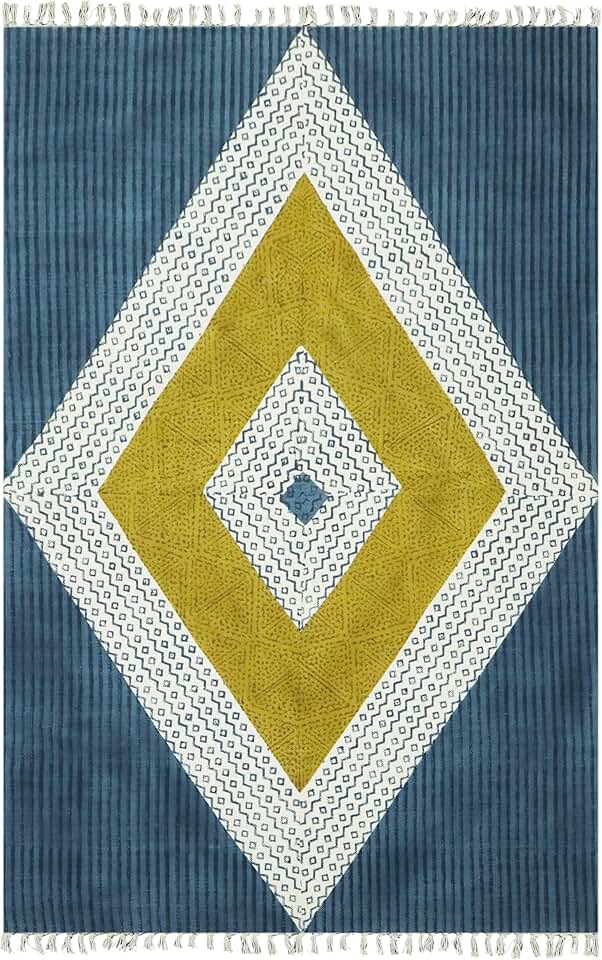 2x20 Runner Washable Cotton Area Rugs for Living Room Bedroom Blue ...