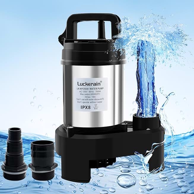 1HP Stainless Steel Submersible Pump 6500 GPH Utility Pump,IPX8 ...