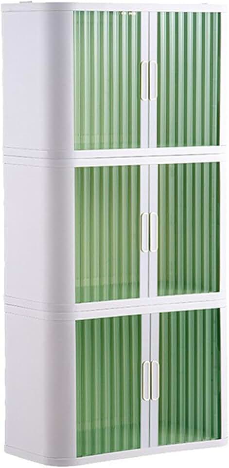 Plastic Storage Cabinet White Foldable Cabinet with 180° Hidden Roll-up ...