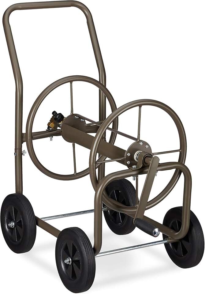 Relaxdays Garden Hose Reel XL Metal 2X 3 4 Connectors 60m Brown