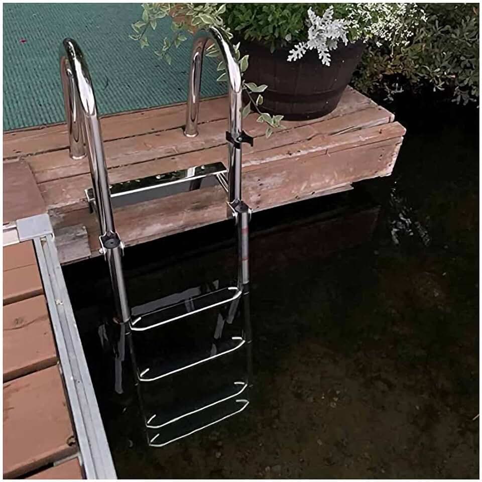 4-Step Boat Ladder, Folding Telescoping Pontoon Ladder with Pedal ...