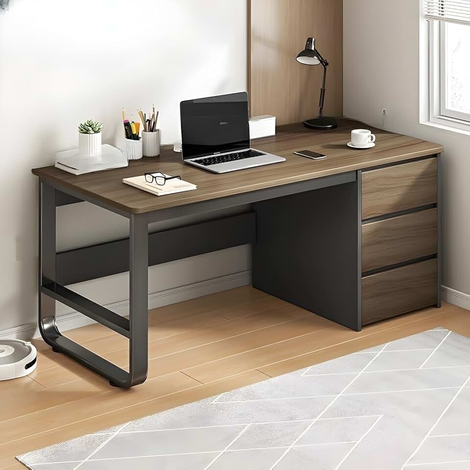 LITFAD Stylish Modern Office Desk with Built-in Cable Management and ...
