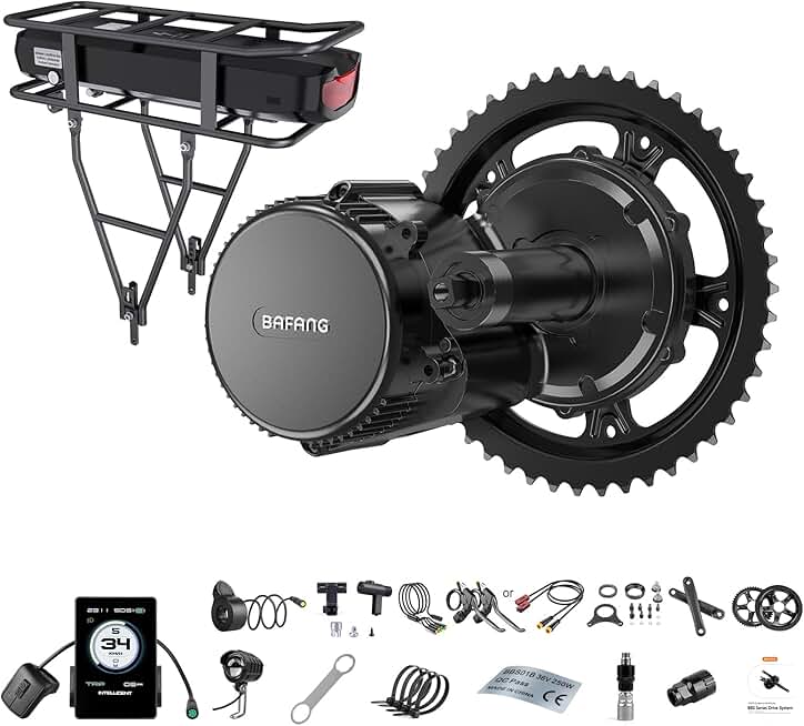 BAFANG 750W Mid Drive Kit with Rear Rack Battery 48V17.5Ah, BBS02 48V 750W Ebike Conversion ...