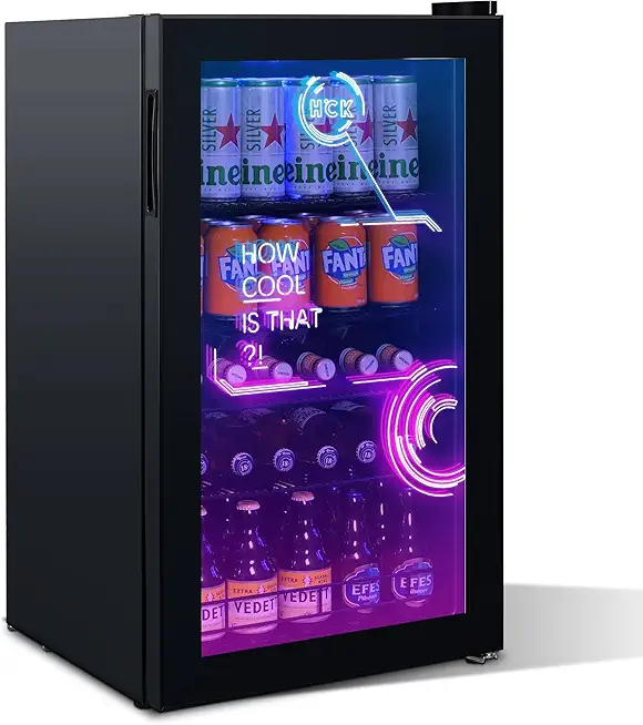 HCK Beverage Refrigerator, Mini Gaming Fridge with Glass Door, Black ...