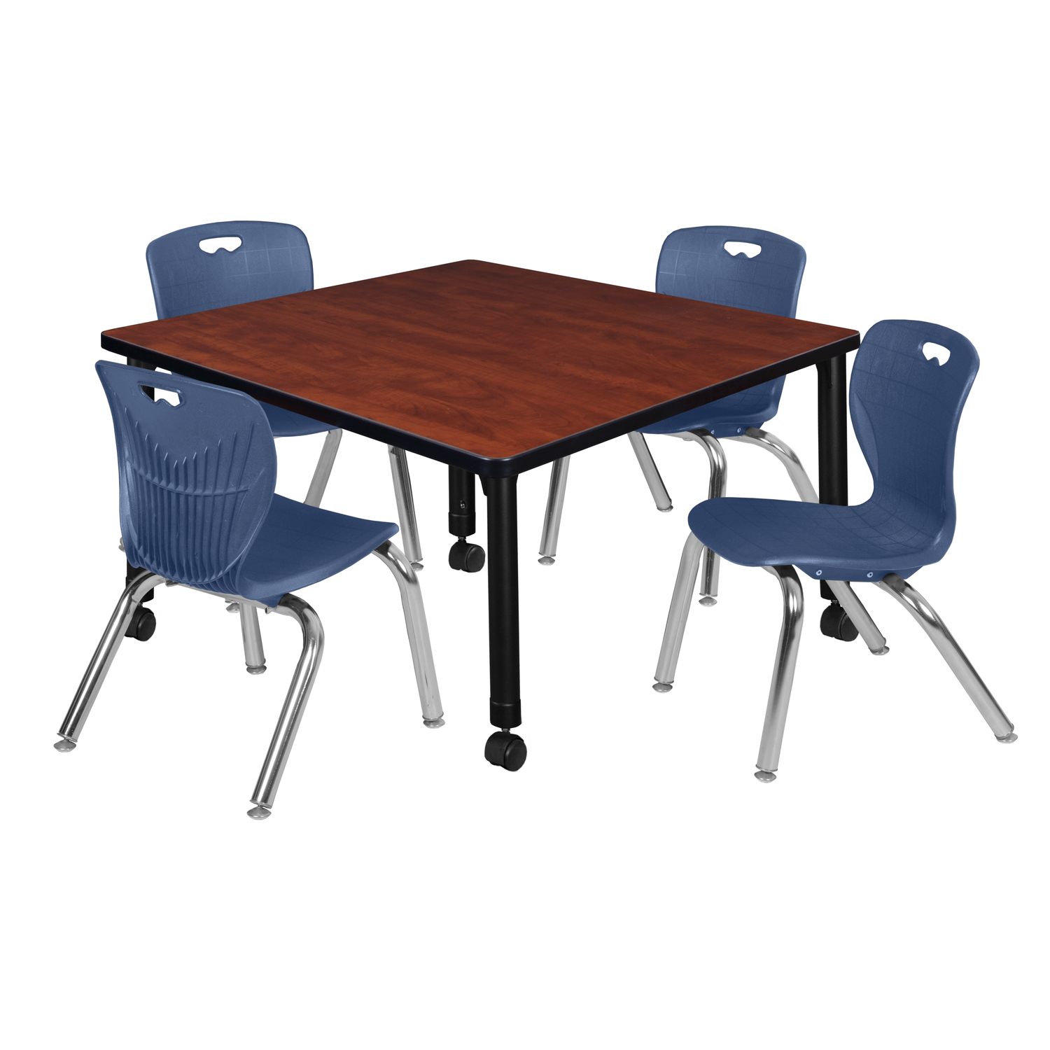 Regency Kee 42" Square Height Adjustable Mobile Classroom Table - Cherry & 4 Andy 12-in Stack ...