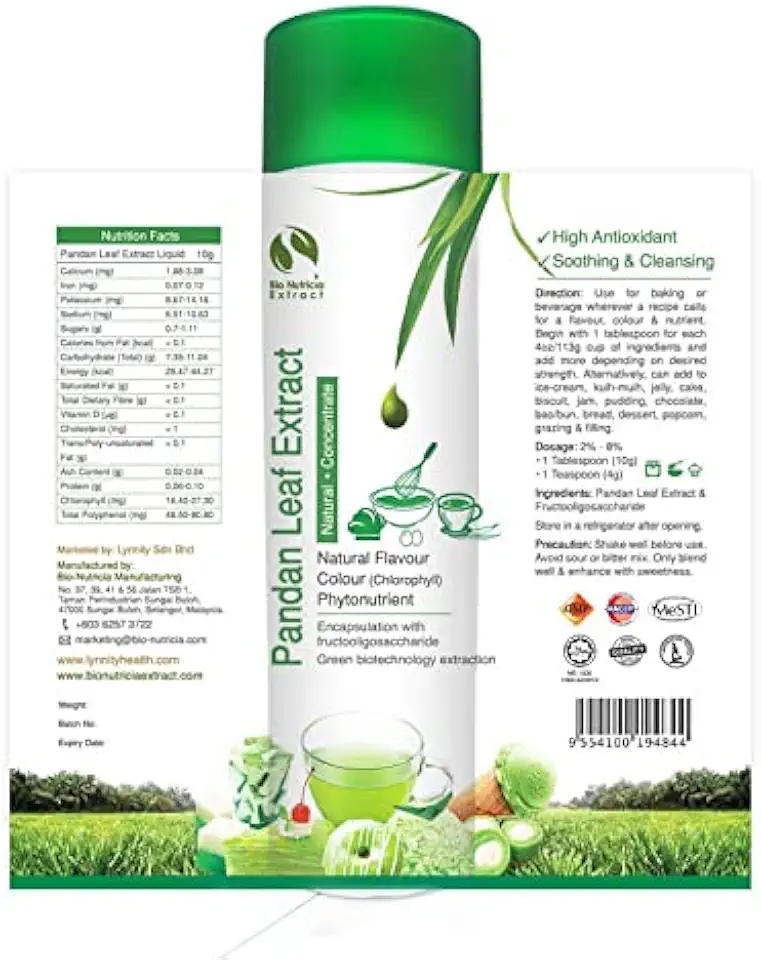 9x Pandan Leaf Extract Liquid (200g) Concentrate for Bakery & Beverage ...