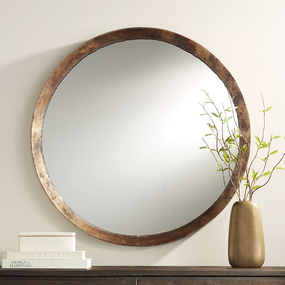 Uttermost Tortin Round Vanity Decorative Wall Mirror Rustic Vintage ...