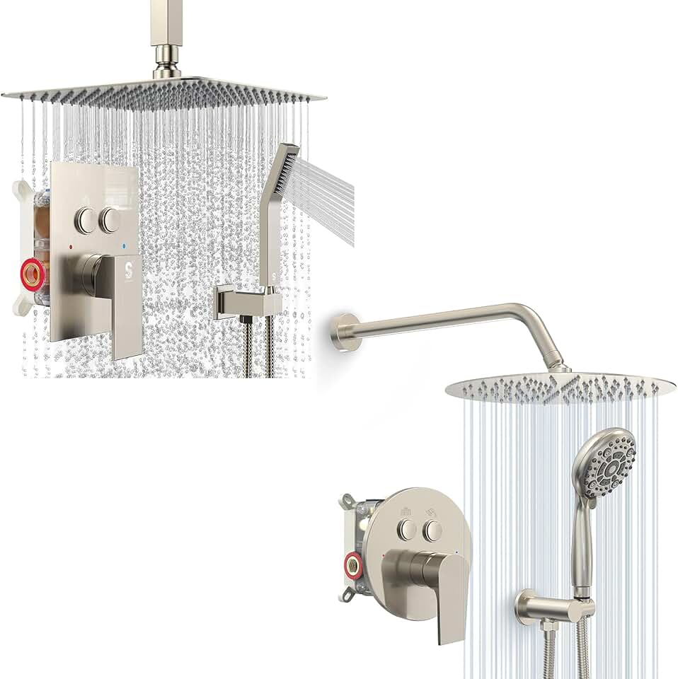 SR SUN RISE 12 inch Ceiling Mounted Shower System with Push Button ...