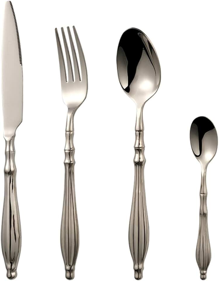 Retro Royal 24 Piece Silverware Set For 6,Stainless Steel Flatware Set ...