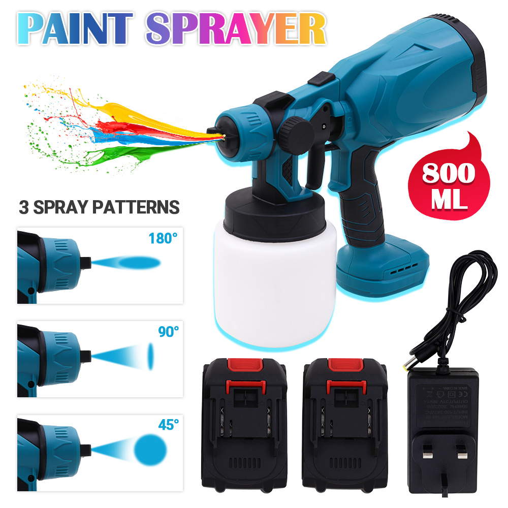 600W Cordless Paint Sprayer Electric Airless,3 Spray Patterns,2*21V ...