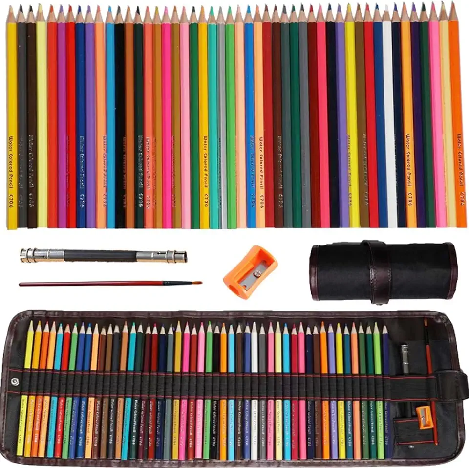 Student Color Lead Drawing Set 48 Color Water-Soluble Colored Pencils ...
