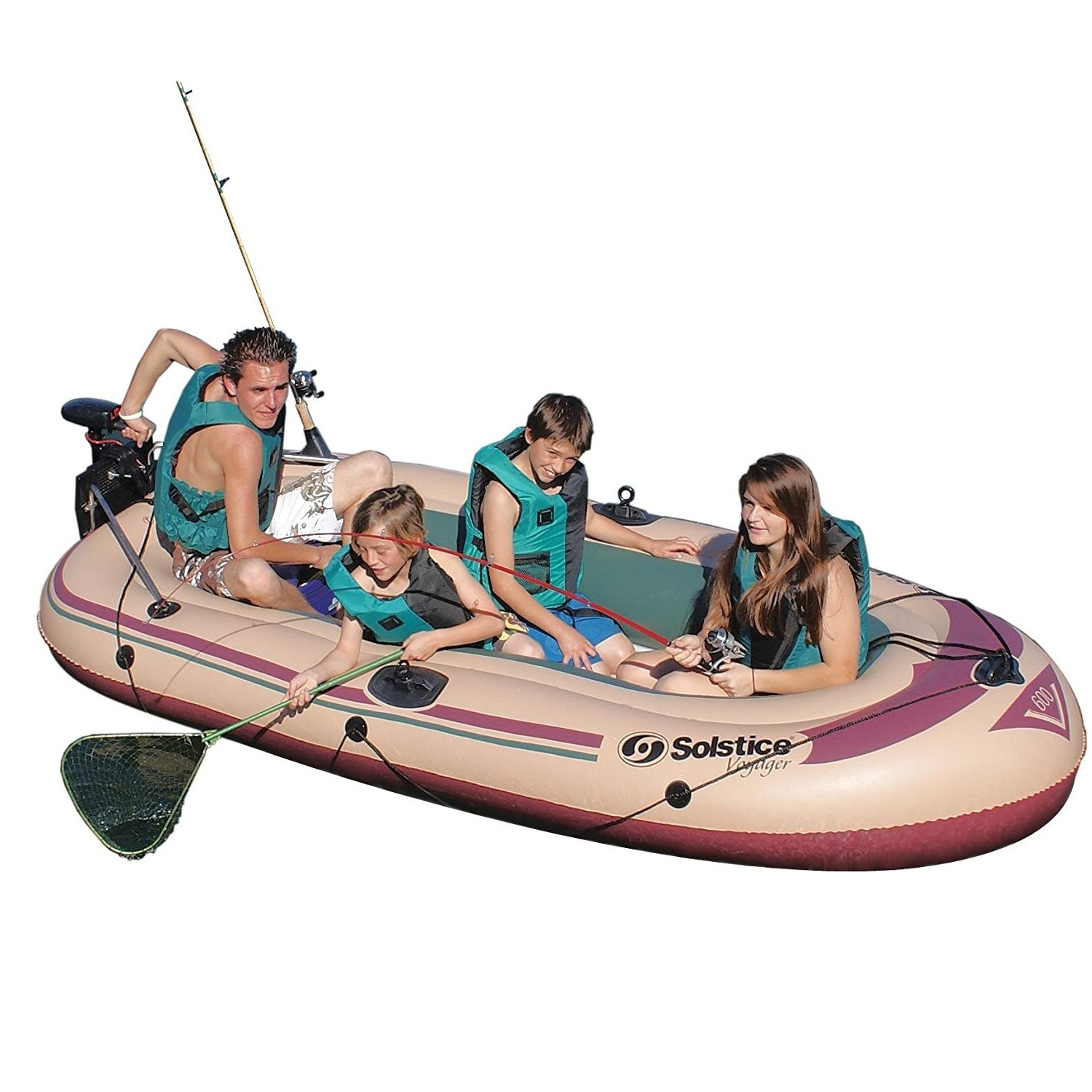 Swim Central 133 In. Beige and Brown 6 Person Inflatable Voyager Boat ...