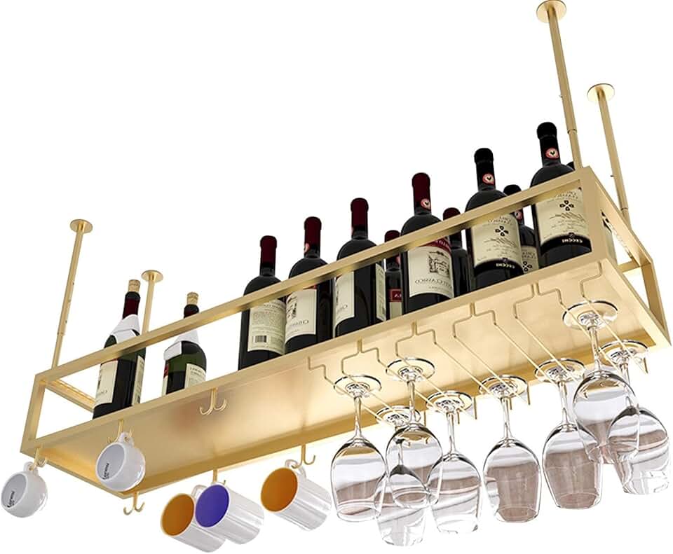 Hanging Wine Glass Rack-Metal Golden Wine Rack Hanging Wine Glass Rack ...