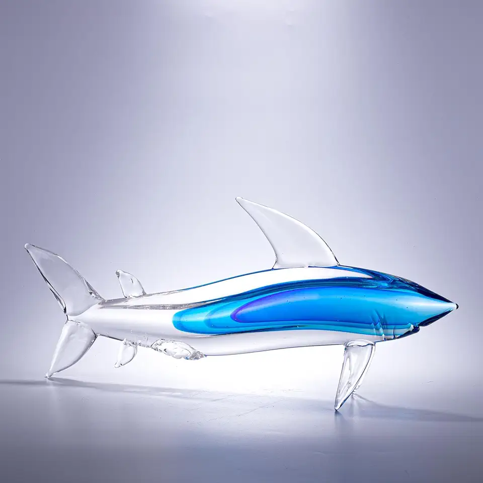 20 Inch Large Glass Shark Sculpture，Decoration Hand Blown Glass Fish ...
