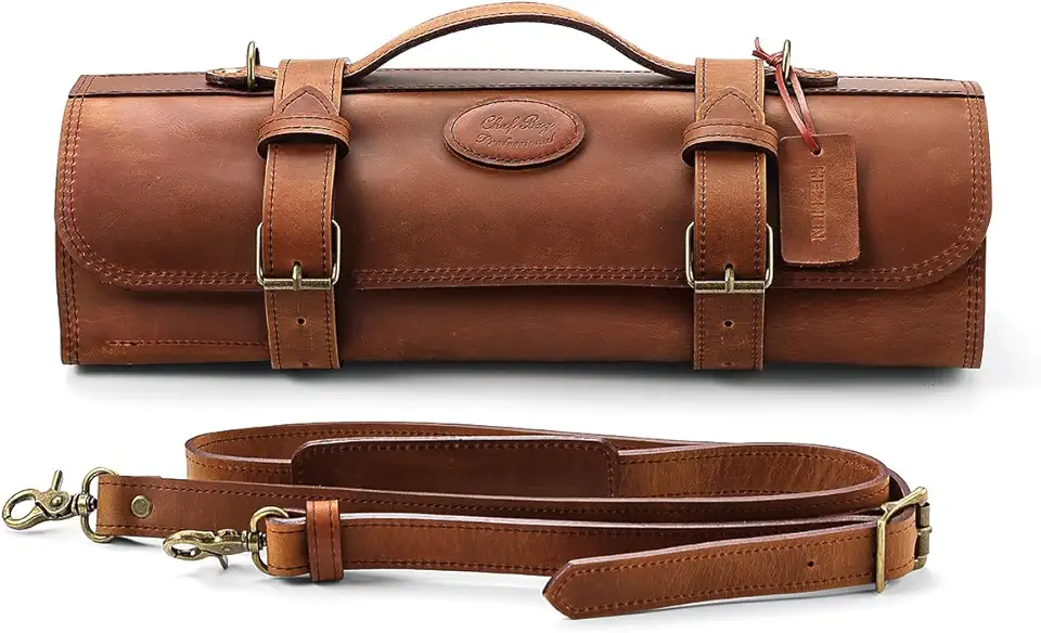 HEZHEN Chef Knife Roll Bag Crazy Horse Leather,Portable Backpack Knife ...