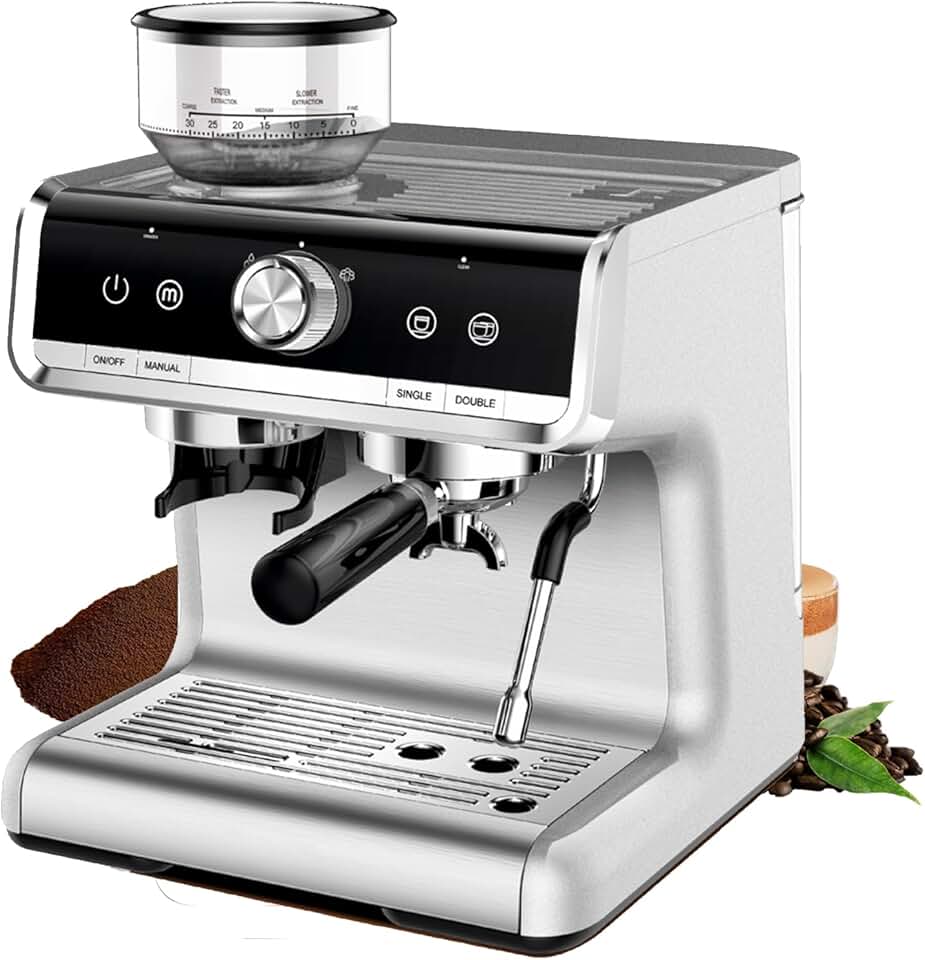 Espresso Machine with Grinder - 20 Bar Pressure, Brushed Stainless ...