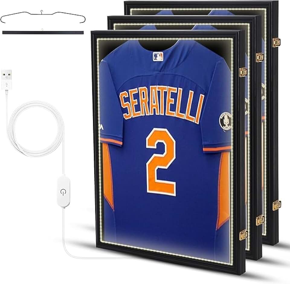 3-Pack Vertical Card Display Case + 3-Pack LED Jersey Frame Display ...
