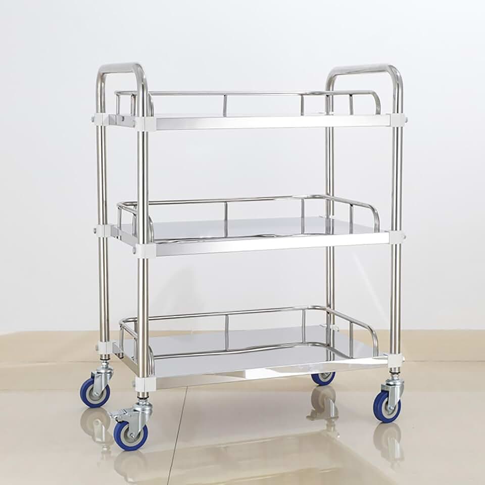 Metal Cart On Wheels,Food Cart,Stainless Steel Kitchen Cart,w/ 360 ...