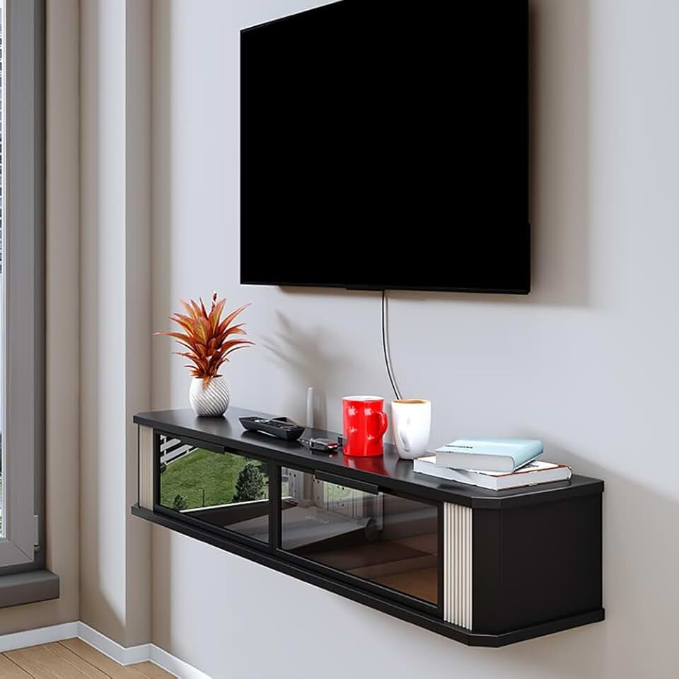 Floating tv Stand Wall Mounted, Floating Media Console with Storage ...