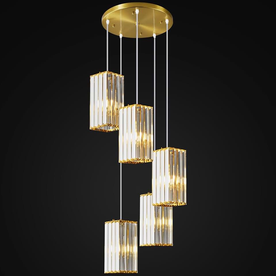 Modern Pendant Light Gold Rectangle Pendant Lighting Mini Crystal ...
