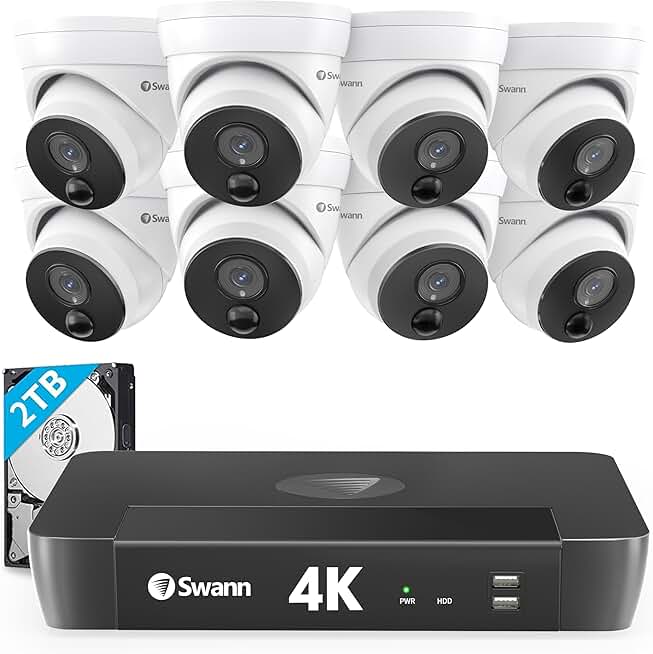 4K NVR Dome Security Camera System with 2TB HDD, 8 Channel 8 Cam,PoE ...