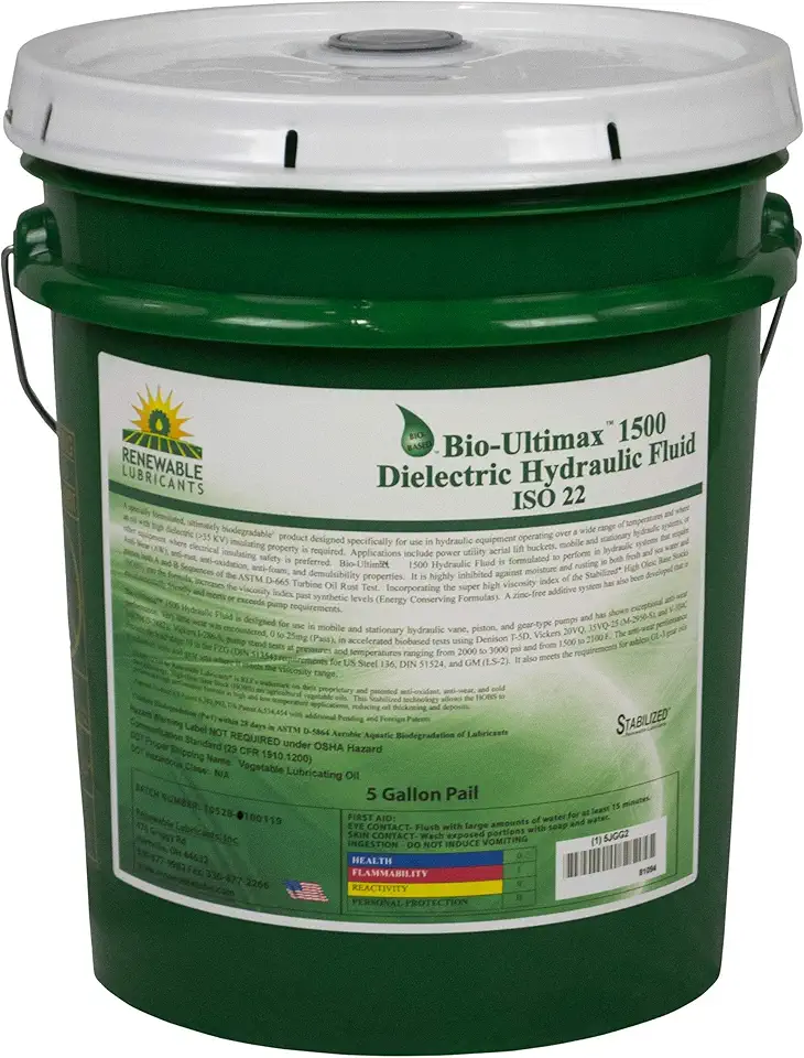 Bio-Ultimax 1500 ISO 22 Dielectric Hydraulic Fluid, 5 Gallon Pail ...