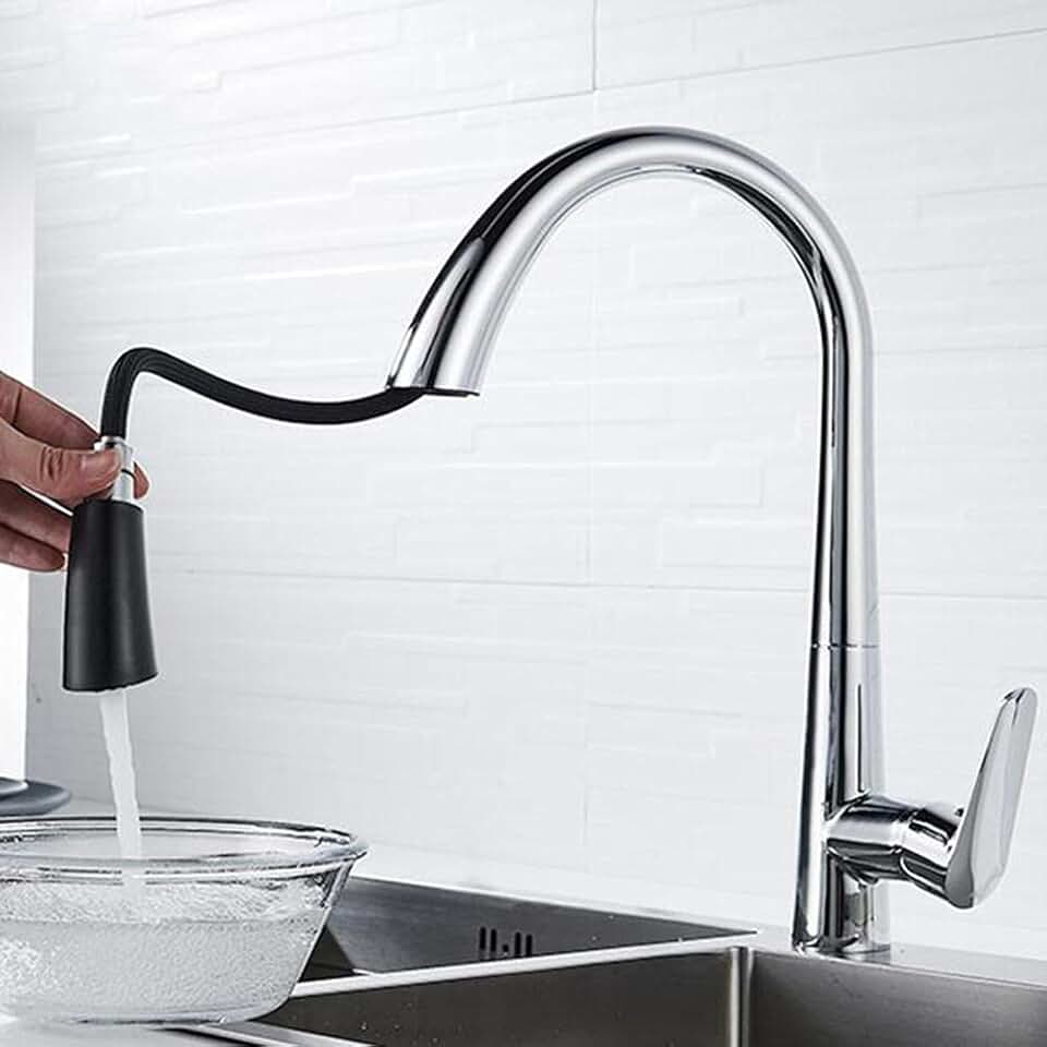 Kitchen Faucets with Pull Out Spray 360° Rotate 2 Modes Nozzles Hot and ...