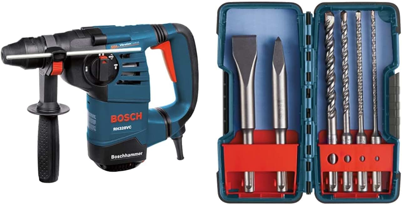 BOSCH 1-1/8-Inch SDS Rotary Hammer RH328VC with Vibration Control, Bosch BluewithBOSCH 6 Piece ...