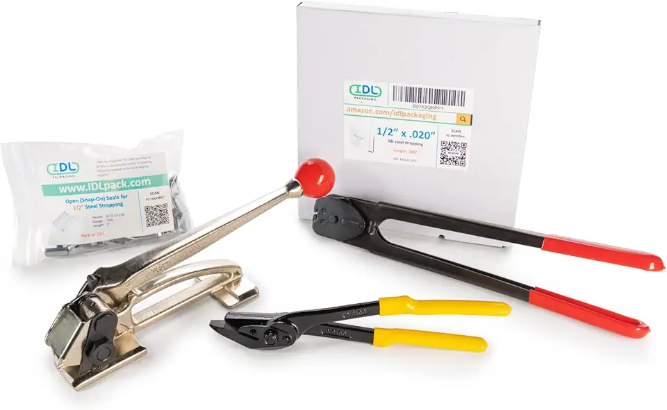 IDL Packaging PRO 1/2" x 300' Steel Strapping Kit, 1100 lbs Break Strength – Professional Grade ...
