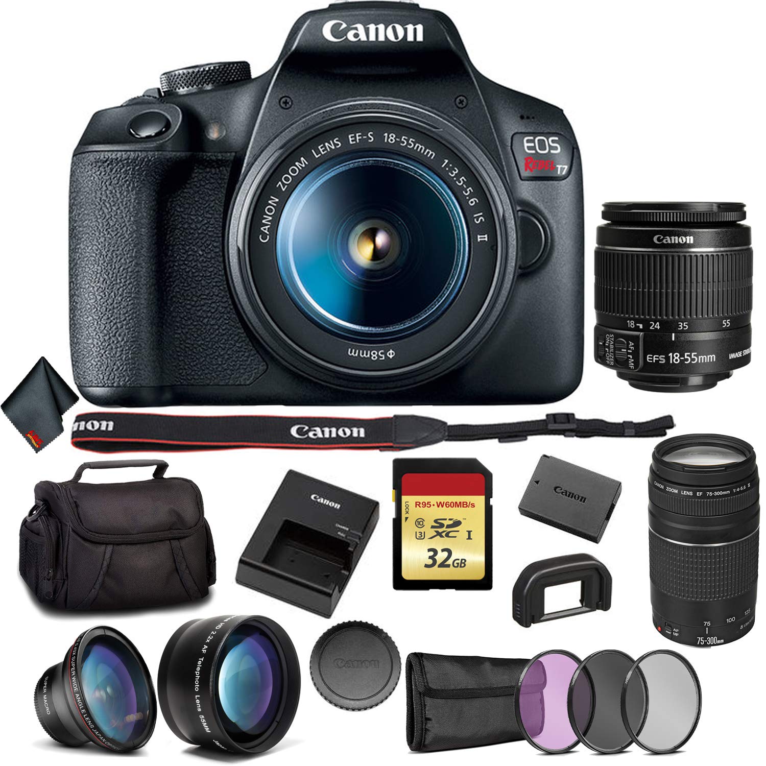 Canon EOS Rebel T7 DSLR Camera Bundle with 2 Lenses + Angle Lens + More ...