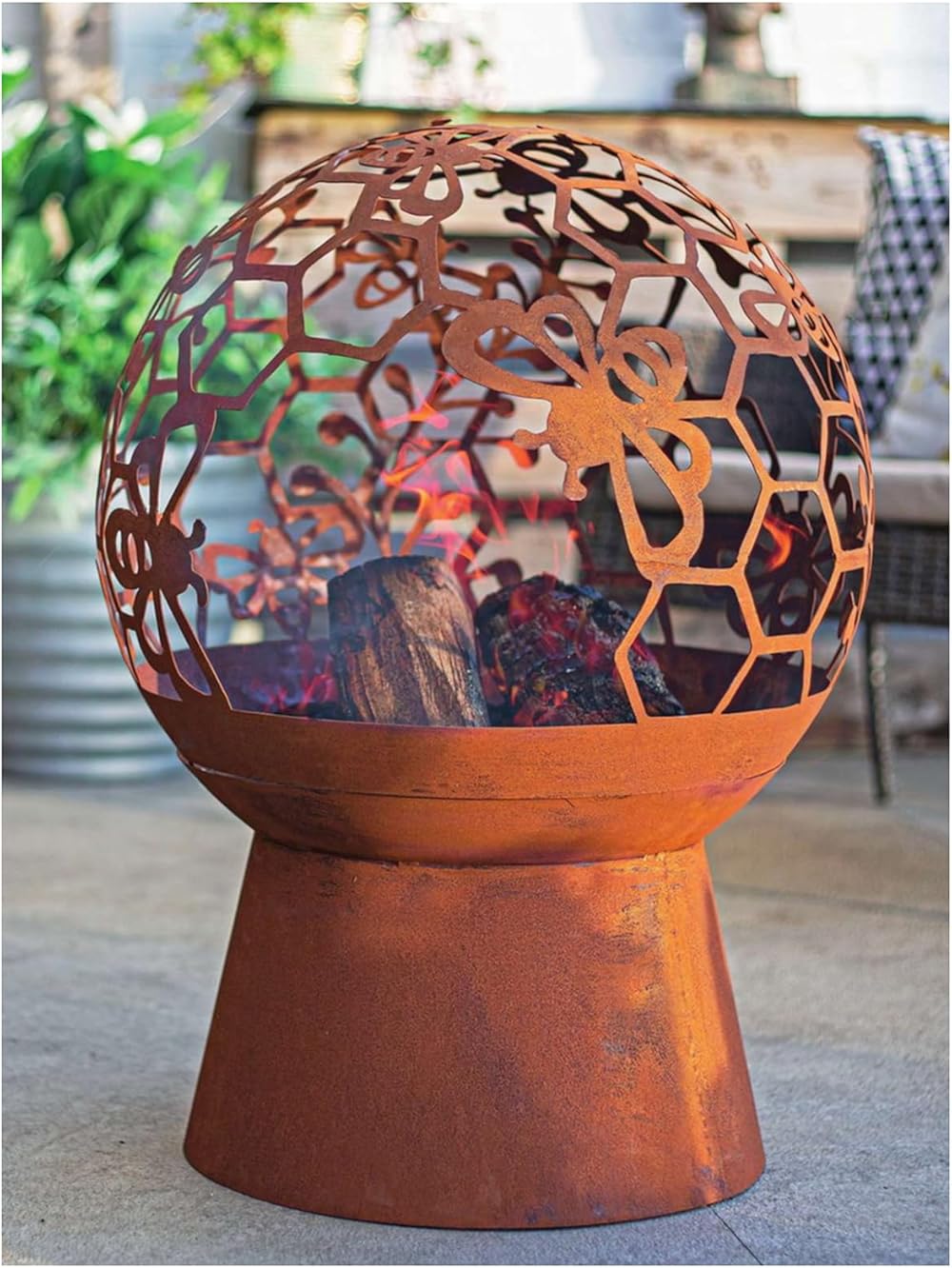 Outdoor Wood Burning Fire Pit, Metal Steel Sphere Firepit, Outside ...