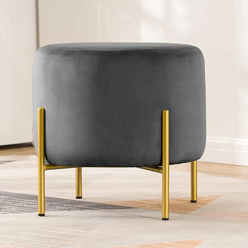Ottoman Round Velvet Footstool Upholstered Coffee Table Pouffe Footrest with Gold Legs for ...