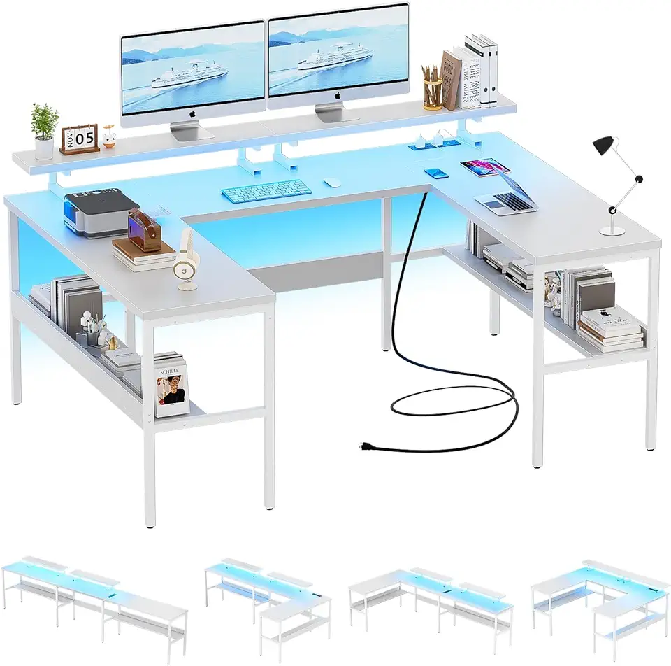 Customizable U Shaped Desk & L Shaped Office Desks with RGB LED Light ...