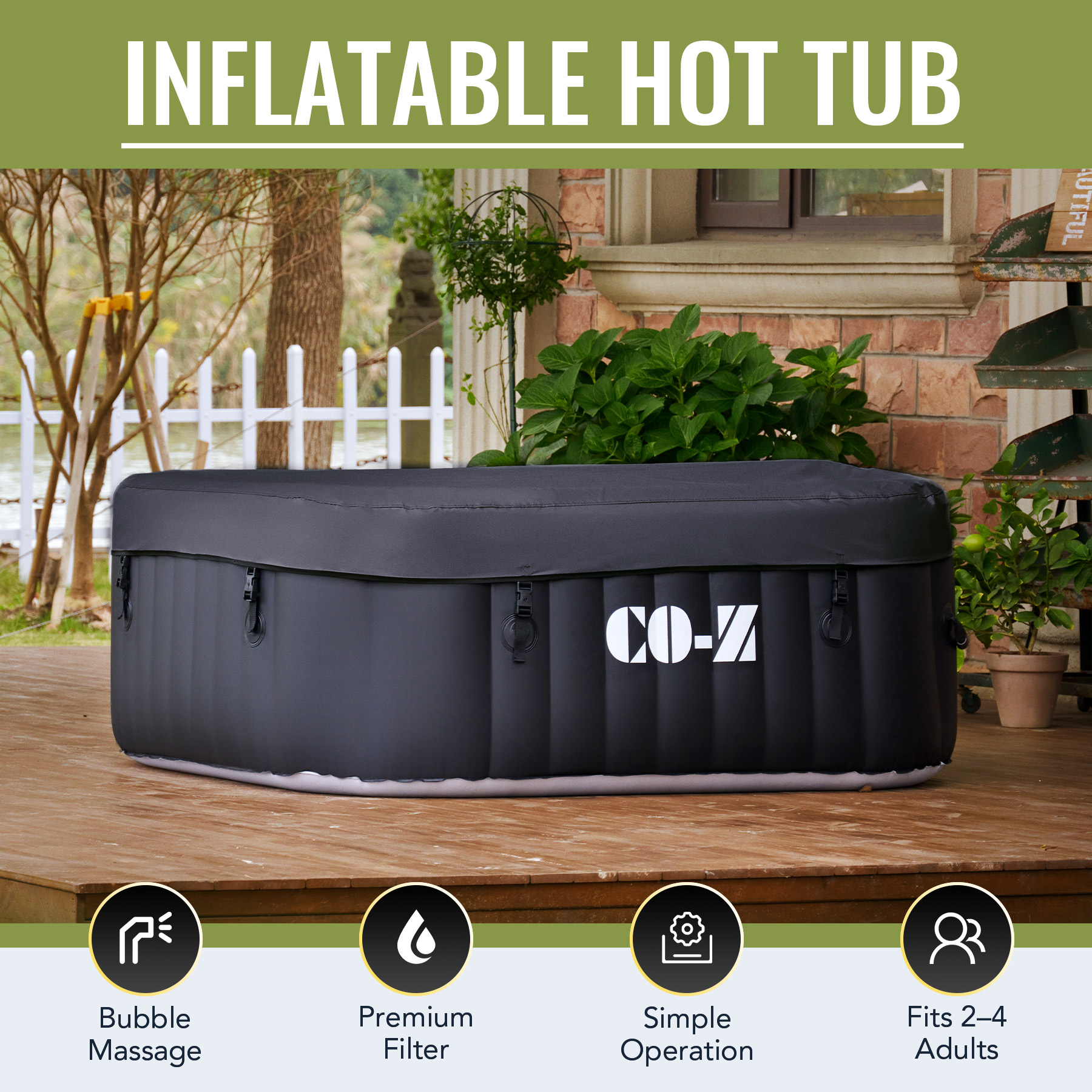 CO-Z 4 Person 5ft Inflatable Hot Tub Pool with Massage Jets and All ...